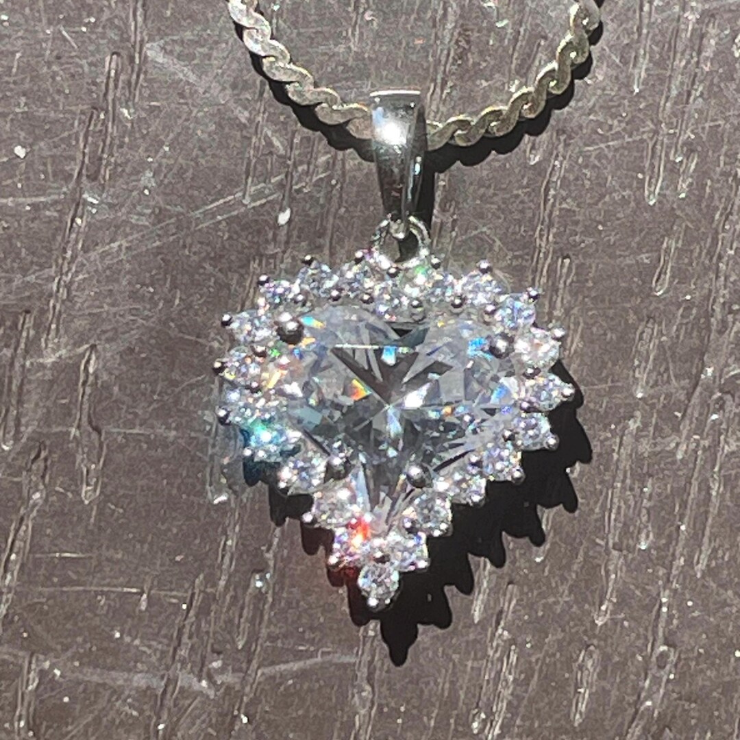 Stauer Sterling Silver 925 CZ Heart Pendant on Chain Necklace Jewelry ...