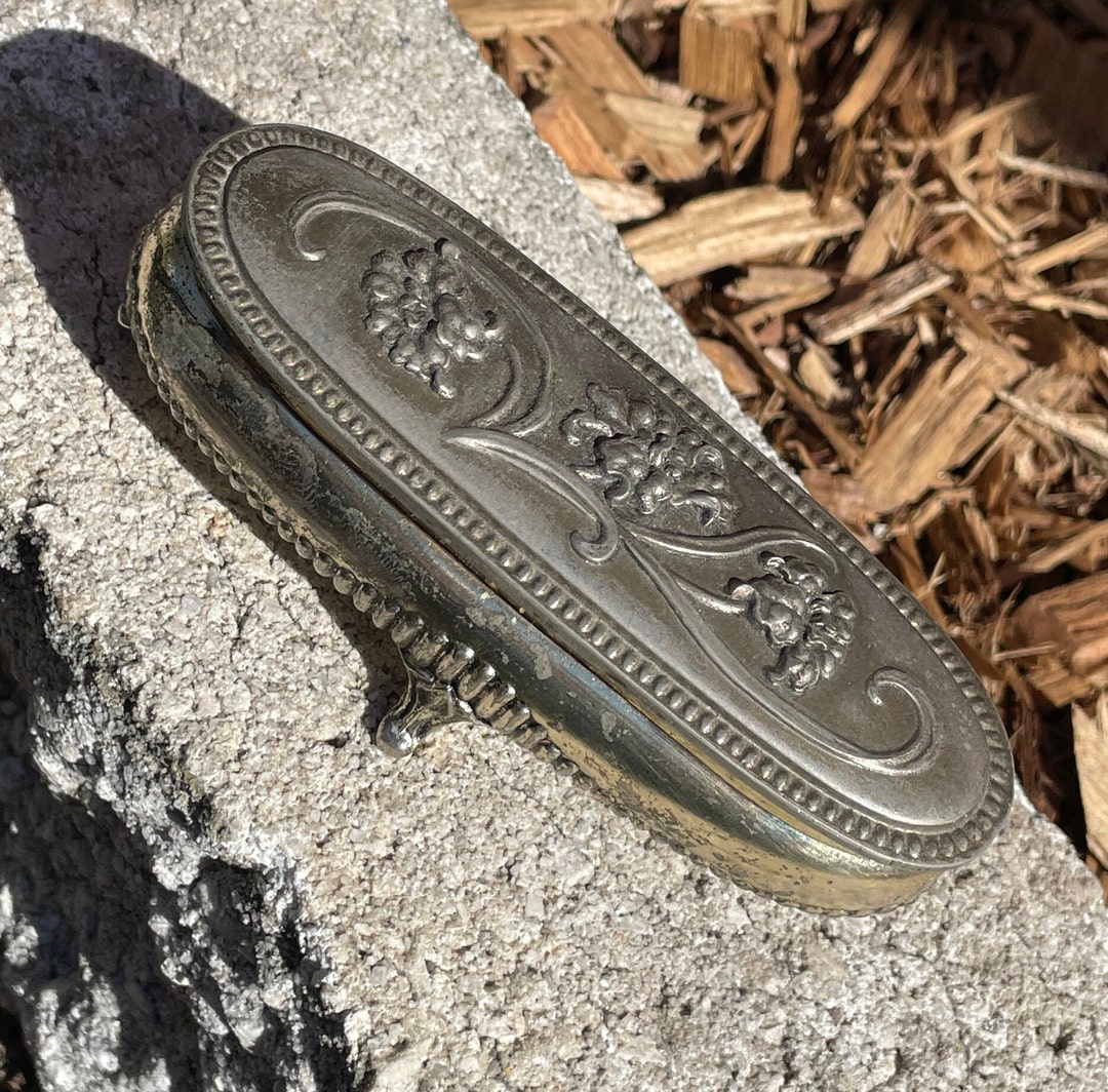 Vintage Silver Plated Hair Pin Box Jewelry Casket Flower Detail - Etsy