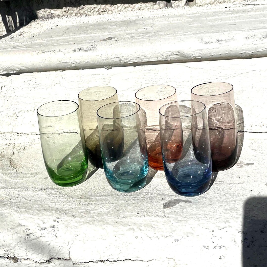 Rainbow-colored Juice Glasses Set of 6 Fun Vintage Cocktail Tumbler - Etsy
