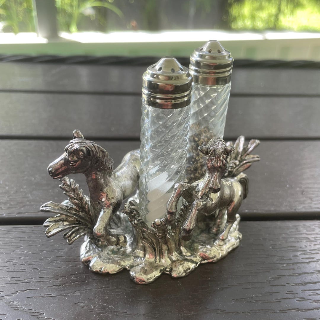 Arthur Court Horse Salt and Pepper Shakers Silver Tone Signed Pony Salt ...