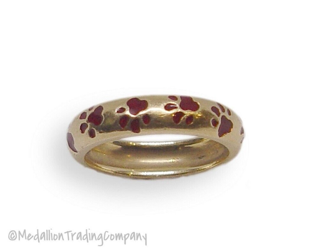 Hidalgo 18k Yellow Gold Red Enamel Puppy Dog Paw Print Stack Band Size ...