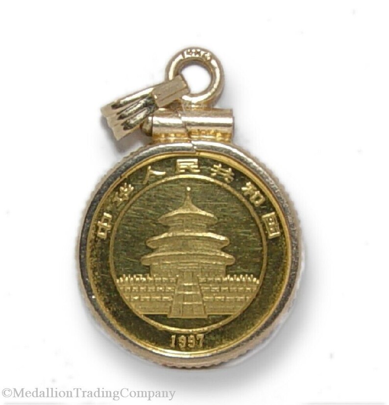 1997 5 Yuan 24k Gold Chinese Panda Coin Reversible 14k Coin Edge Clip ...