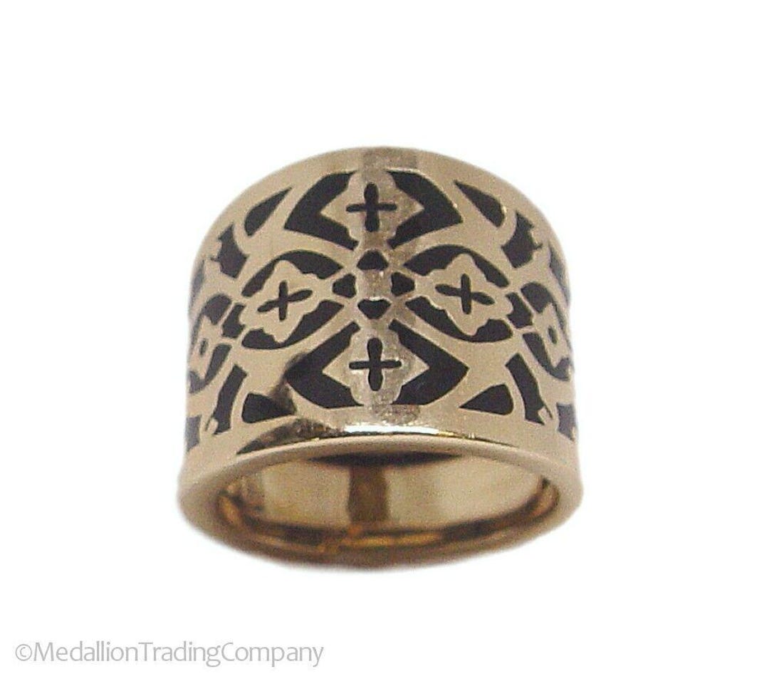 Milor 14k Gold Black Enamel Byzantine Cross Cigar Band 18mm Wide Size 8 ...