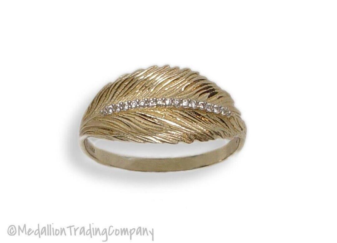 Adi Paz 14k Solid Yellow Gold Diamond Line Leaf Feather Band Size 10 ...