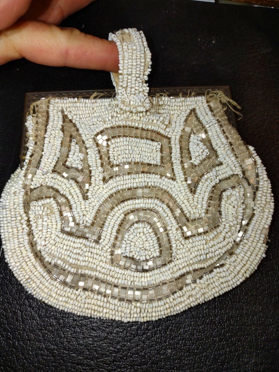 Antique hand beaded purse finger flap hand lined, in … - Gem
