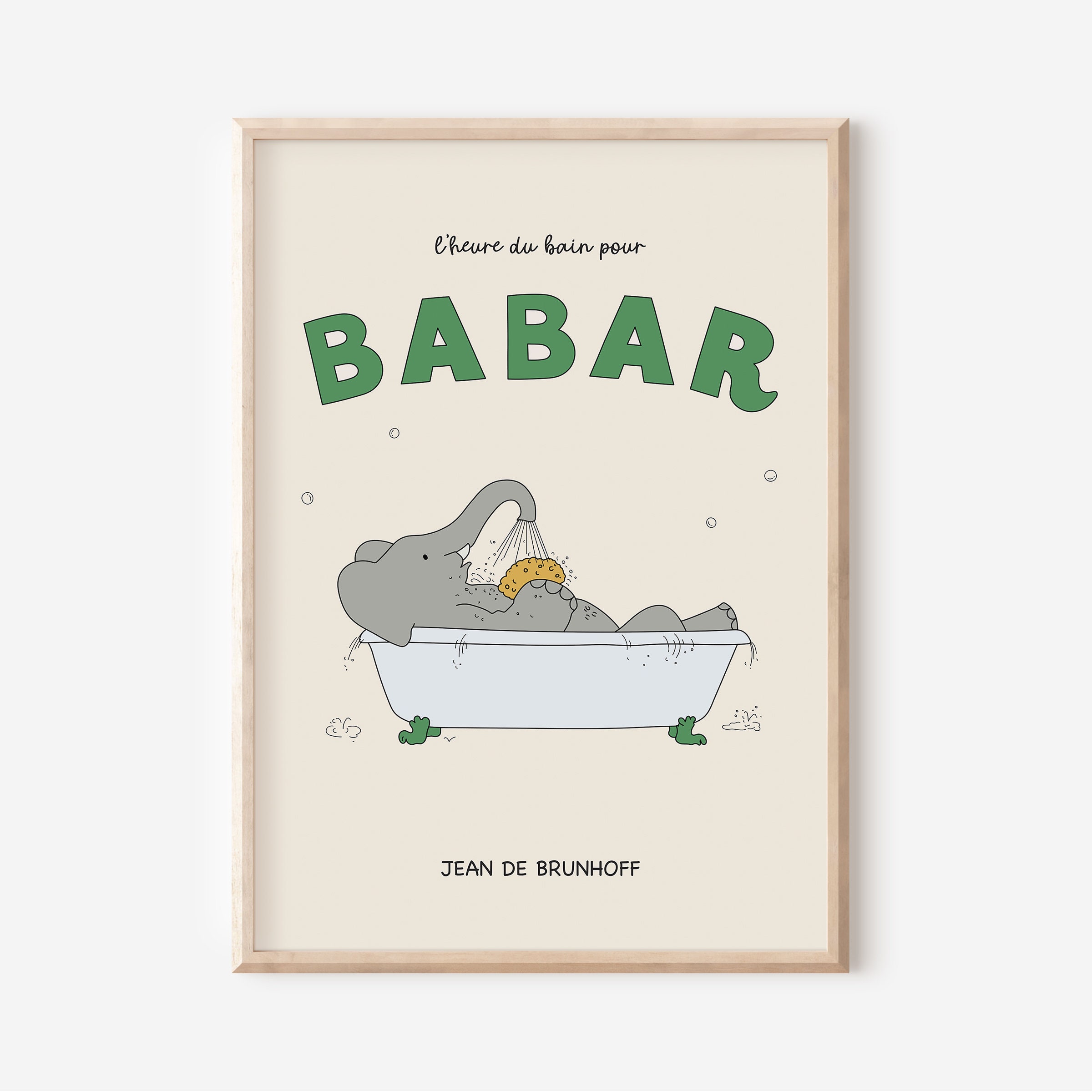 Babar the Elephant Bath Time Print, BABAR, Nursery Print, Kids Bedroom ...