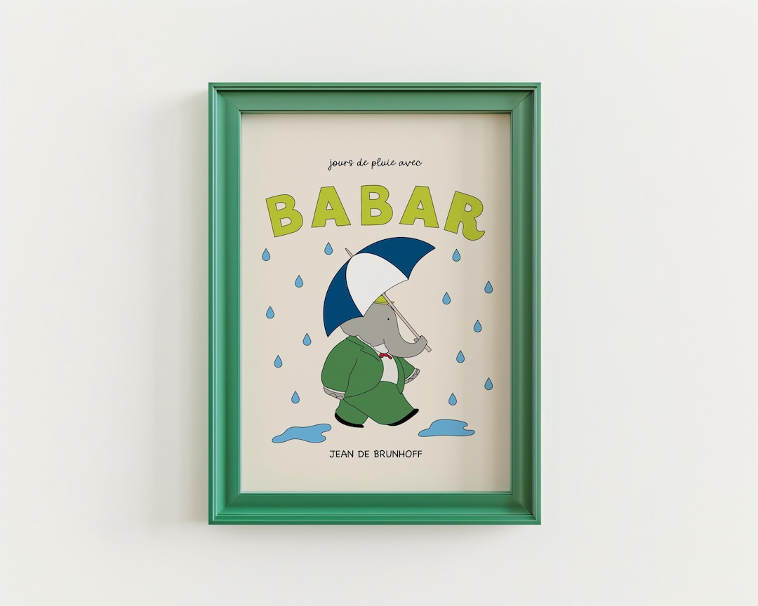 Babar the Elephant in the Rain Print, BABAR, Nursery Print, Kids ...