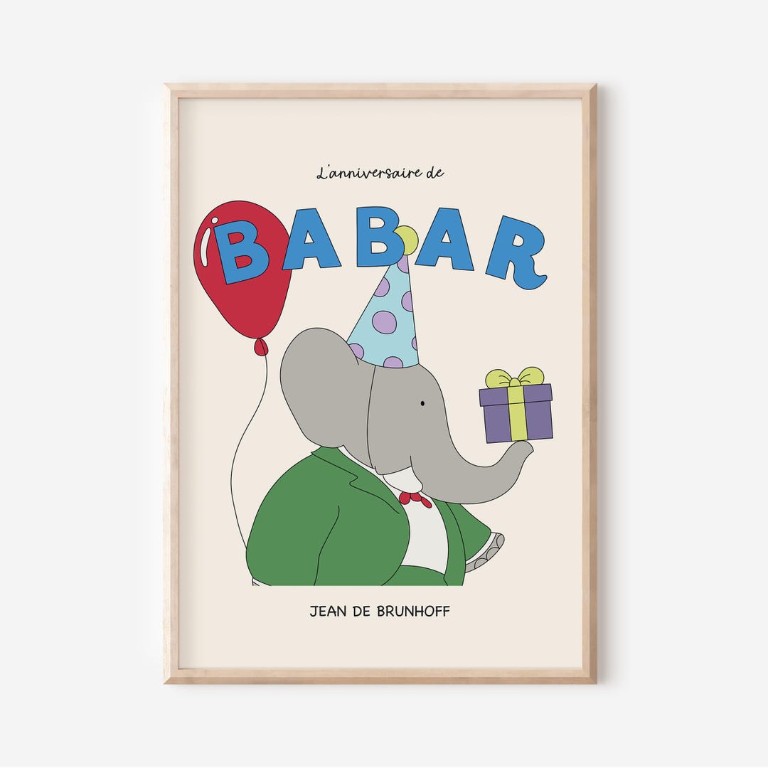 Babar the Elephant Birthday Print, BABAR, Nursery Print, Kids Bedroom ...