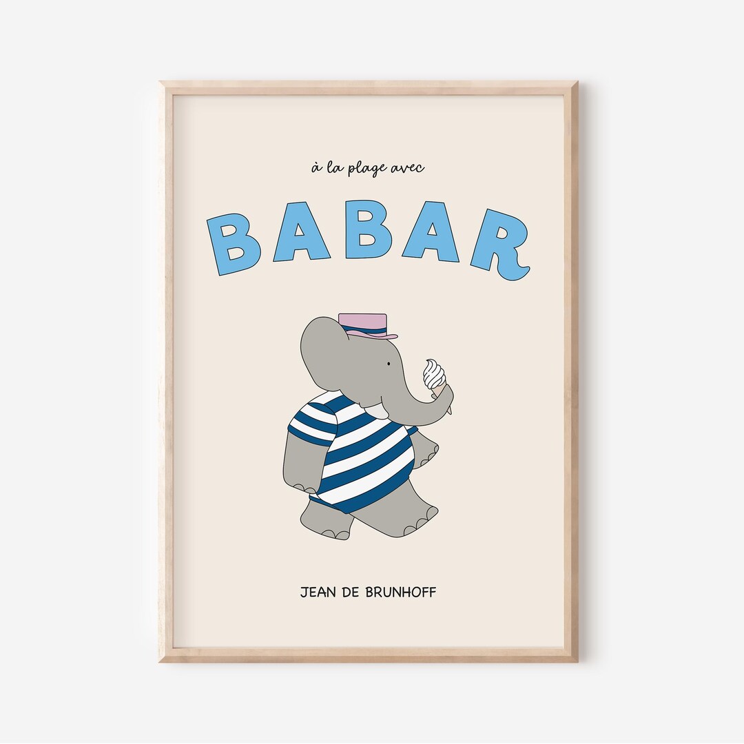 Babar the Elephant Beach Swim Ice Cream, Nursery Print, Kids Bedroom ...