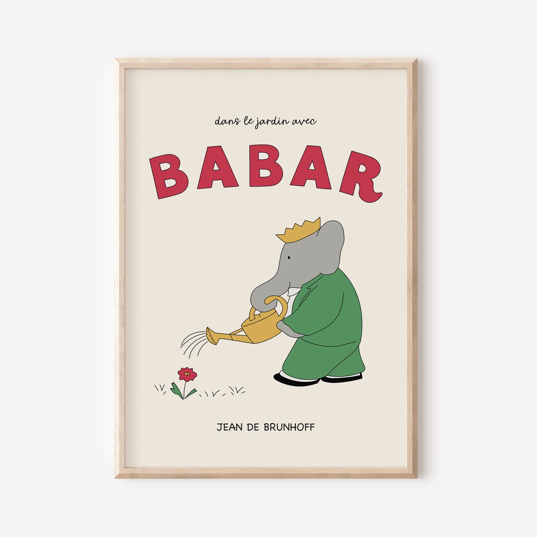 Babar the Elephant Gardening Print, BABAR, Nursery Print, Kids Bedroom ...