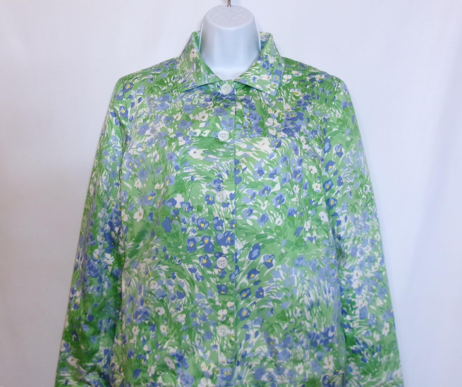Vintage Savvy by DT Studio Jacket Green Periwinkle Floral Flower Print ...