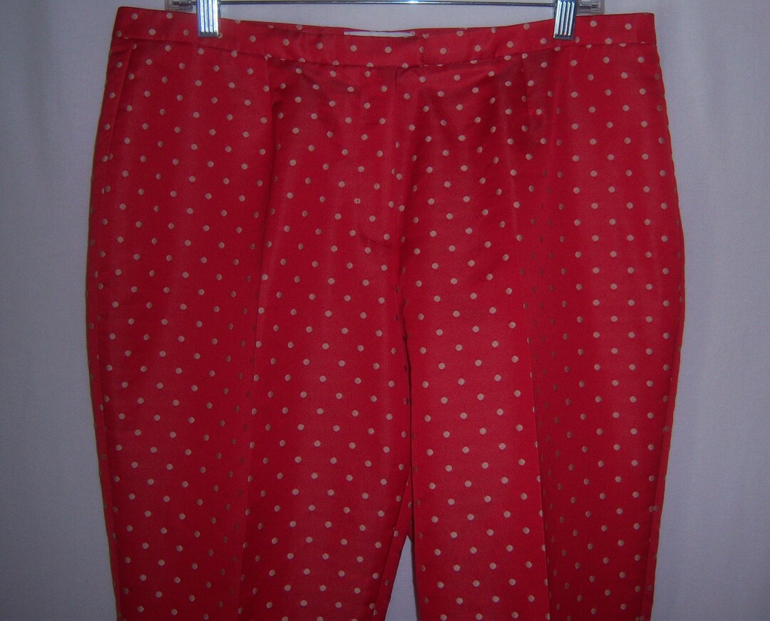 Vintage Doncaster Red Ecru Embroidered Polka Dots Dot Pants 12 Career ...