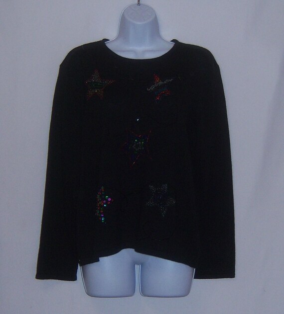 Vintage Susan Bristol Black Beaded Stars Motif Pullov… - Gem