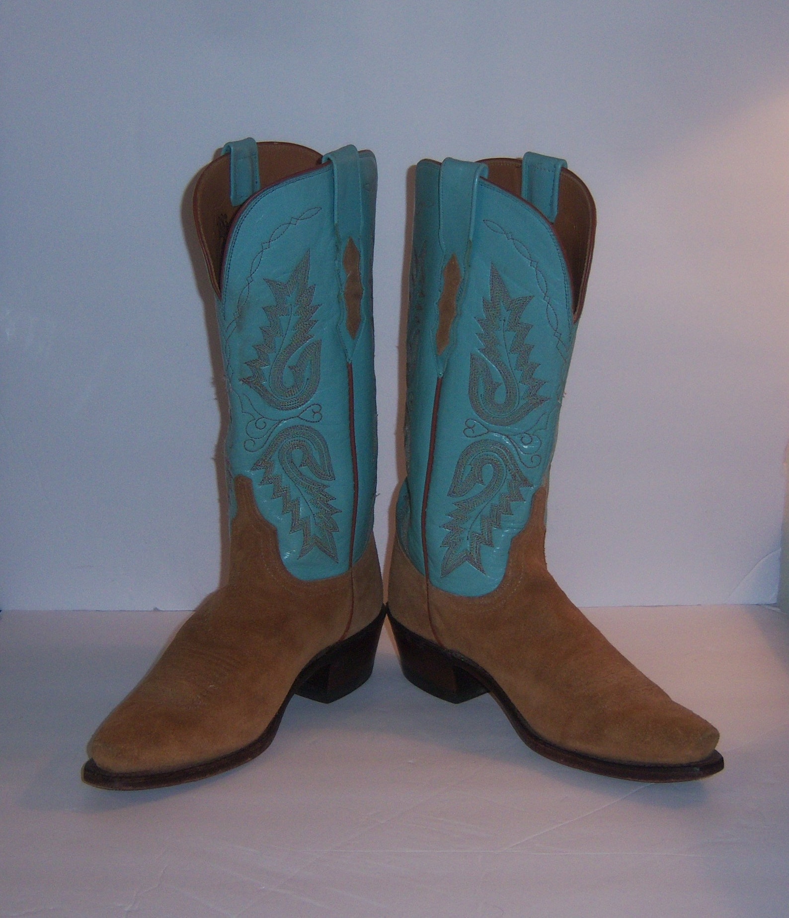Vintage Lucchese Blue Cowboy Boots Leather Suede 6.5 Medium Robin Egg ...