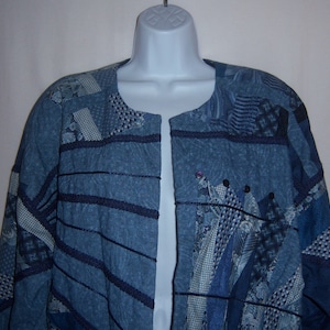 Vintage Blue Quilted Quilt Jacket Coat Extra Large XL Hand Sewn Art to ...