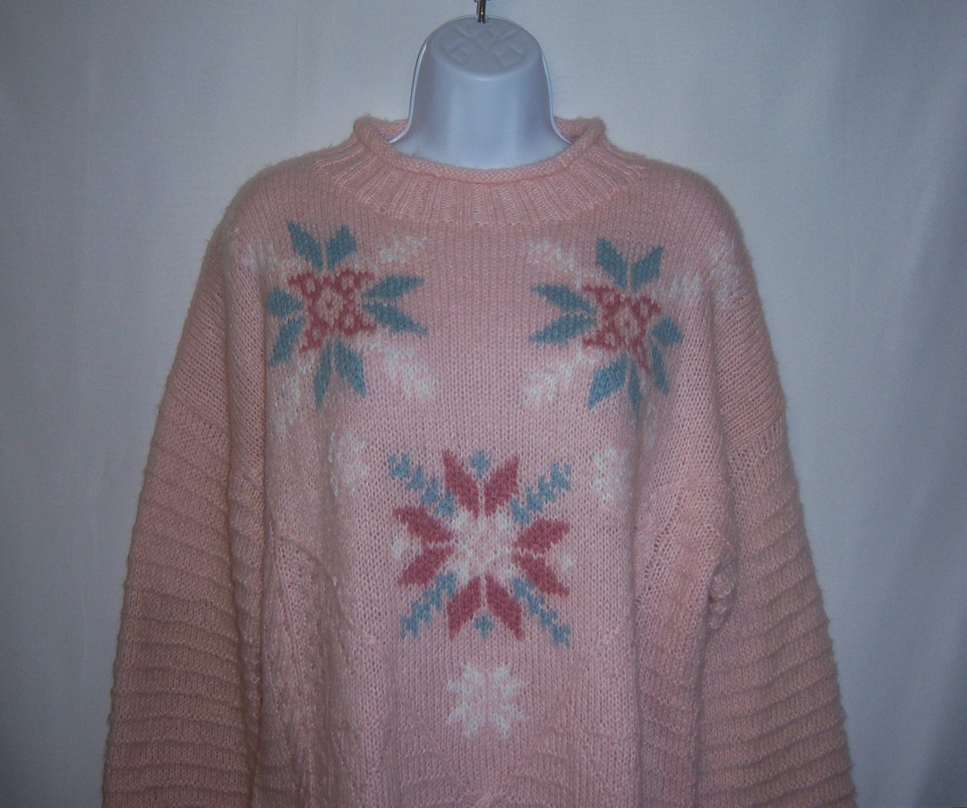 Vintage Maggie Lawrence Collection Pink Mauve Green Snowflake Intarsia ...