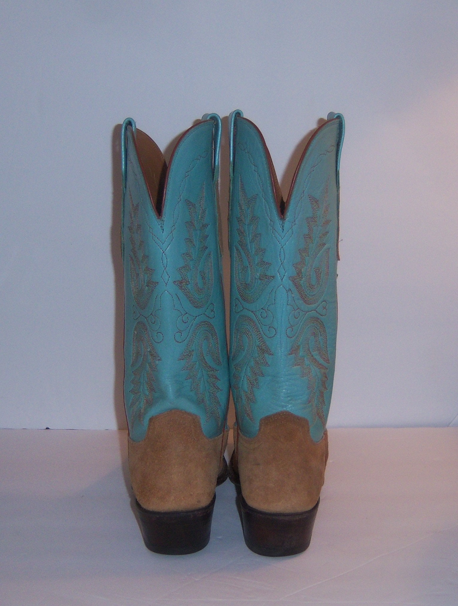 Vintage Lucchese Blue Cowboy Boots Leather Suede 6.5 Medium Robin Egg ...