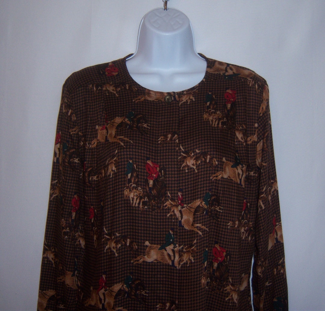 Vintage Mister Guy Black Brown Houndstooth Equestrian Horse Print ...