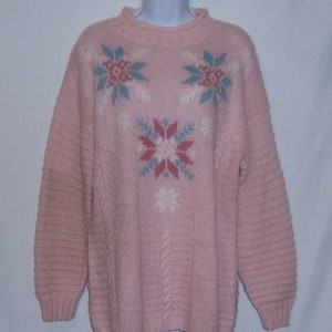 Vintage Maggie Lawrence Collection Pink Mauve Green Snowflake Intarsia ...