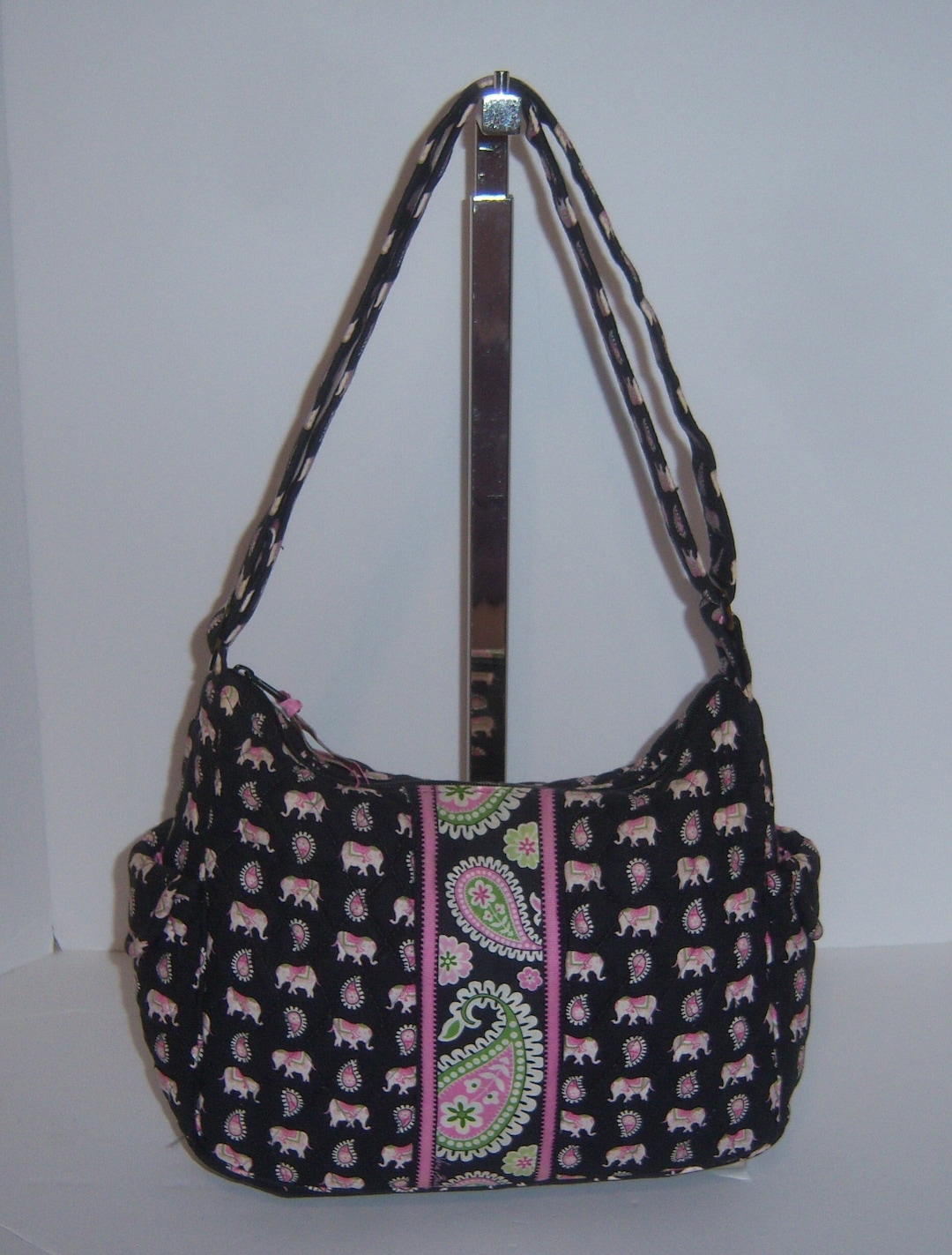 Vintage Vera Bradley Carryall Crossbody Pink Elephants Black Pink Green ...