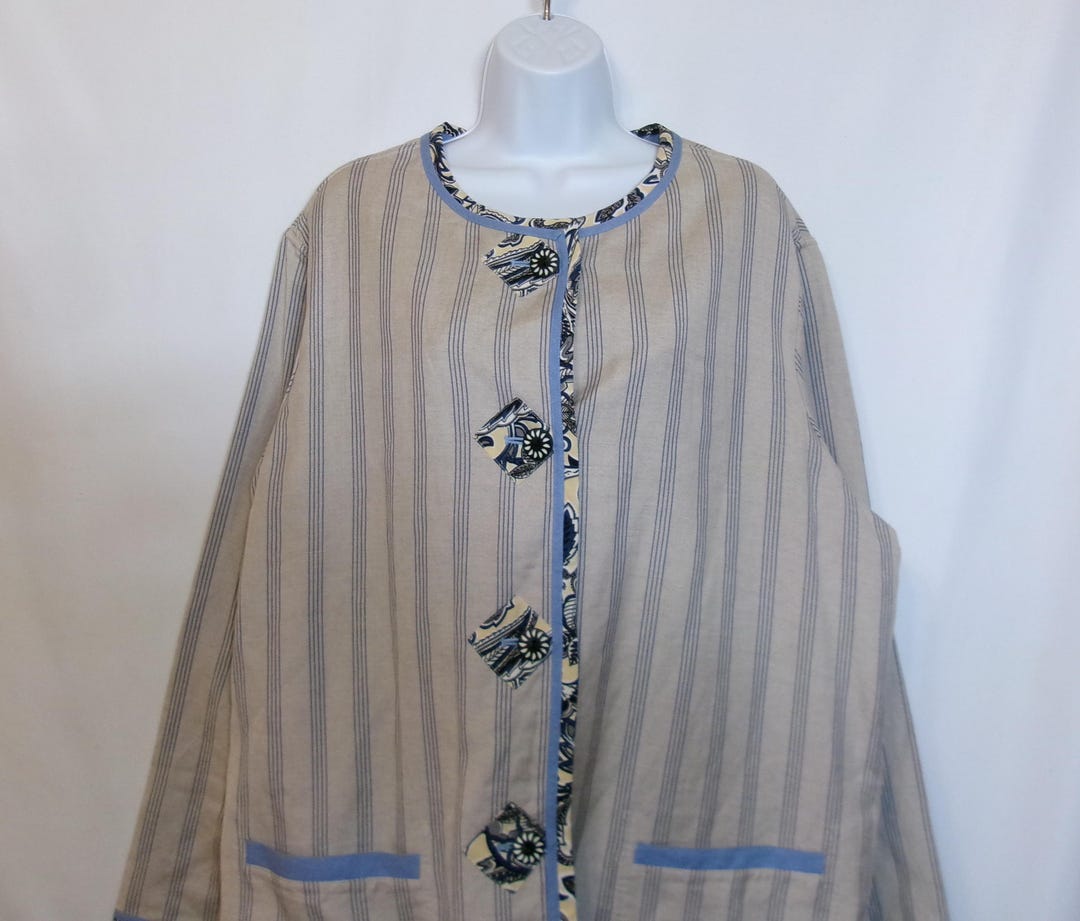 Vintage Koos of Course Linen Jacket Van Den Akker Oatmeal Striped Blue ...
