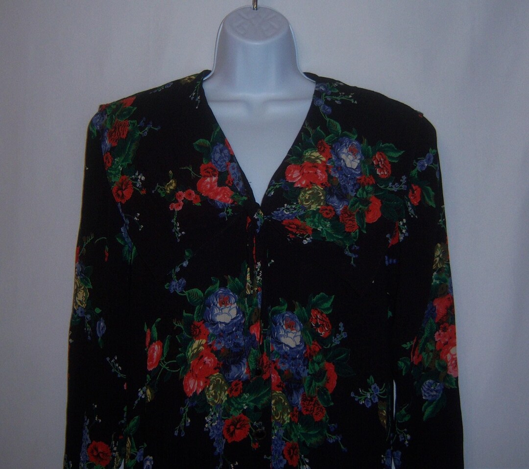 Vintage Dennis Goldsmith Black Red Blue Green Roses Rose Floral Flower ...