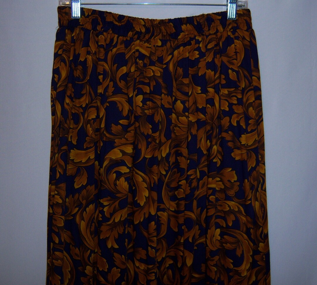 Vintage Breeches Cobalt Blue Gold Baroque' Scroll Leaf Print Full Maxi ...