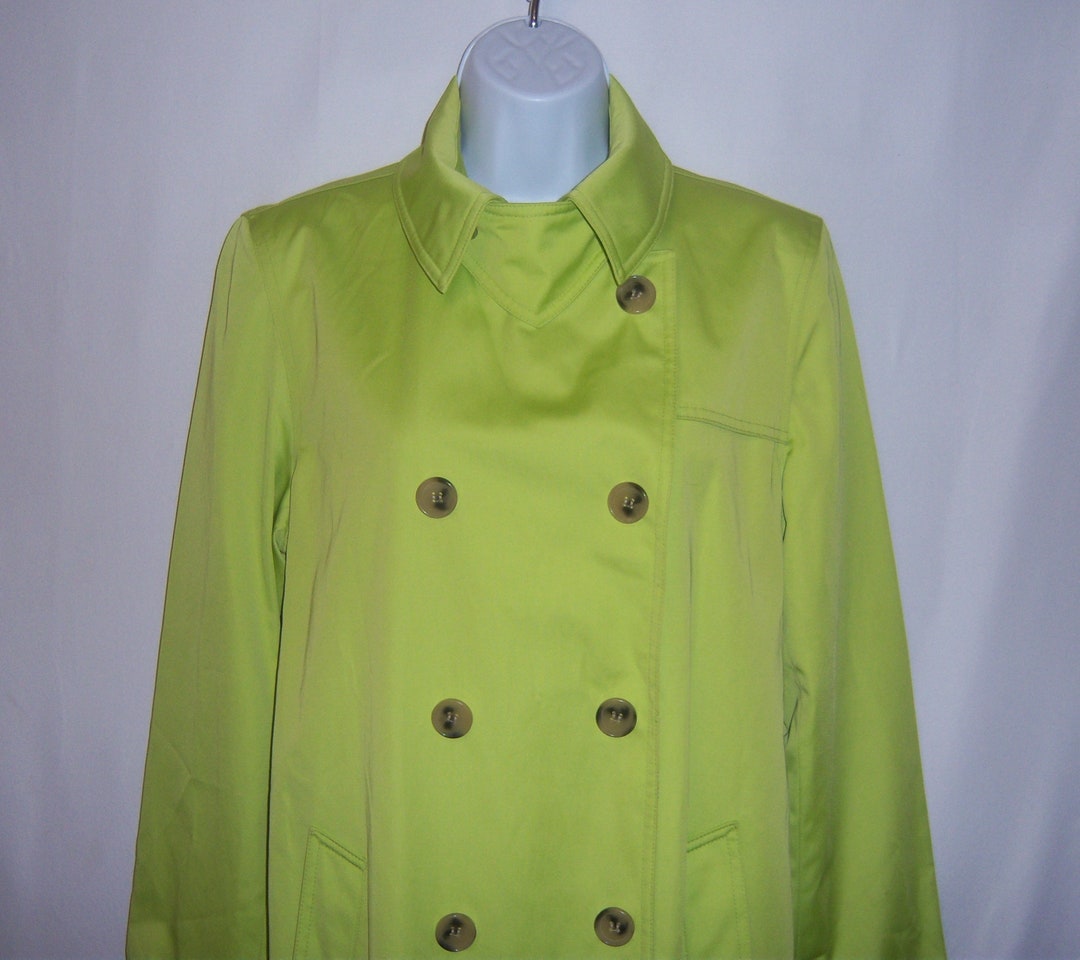 Vintage Dana Buchman Lime Green Duster Trench Rain Coat Small S Belted ...