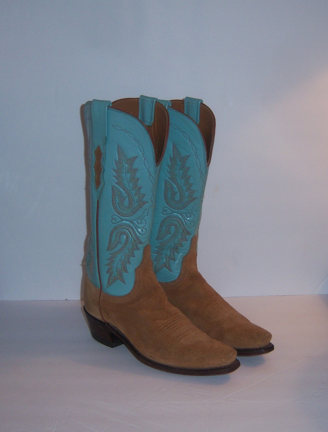 Vintage Lucchese Blue Cowboy Boots Leather Suede 6.5 Medium Robin Egg ...