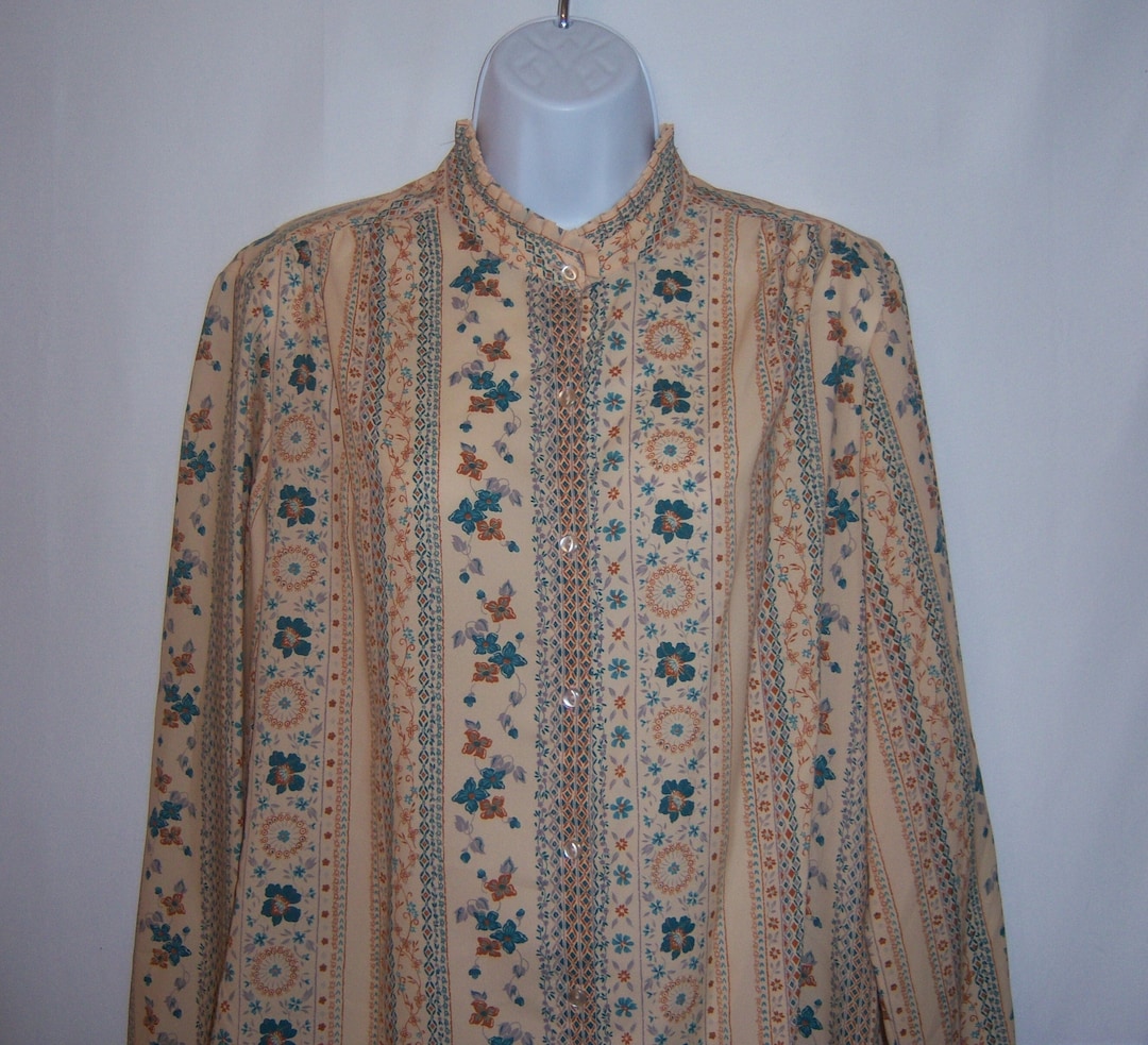 Vintage Pykettes Beige Teal Desert Floral Flower Southwestern Print ...