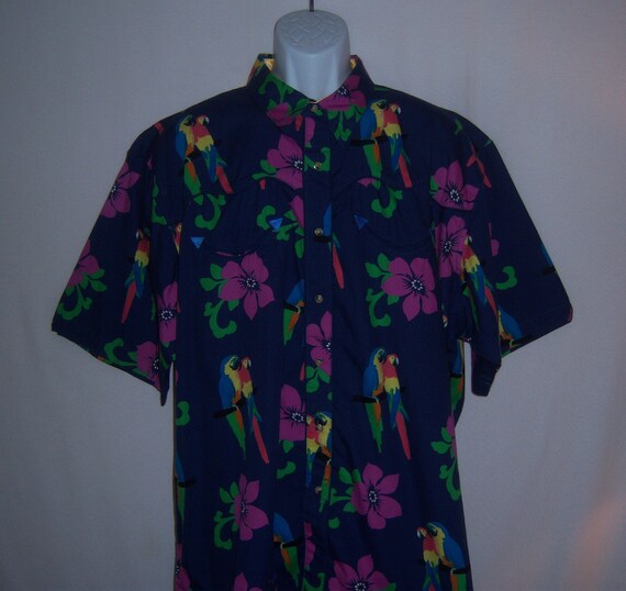 Vintage Wrangler Navy Blue Purple Parrots Parrot Patt… - Gem