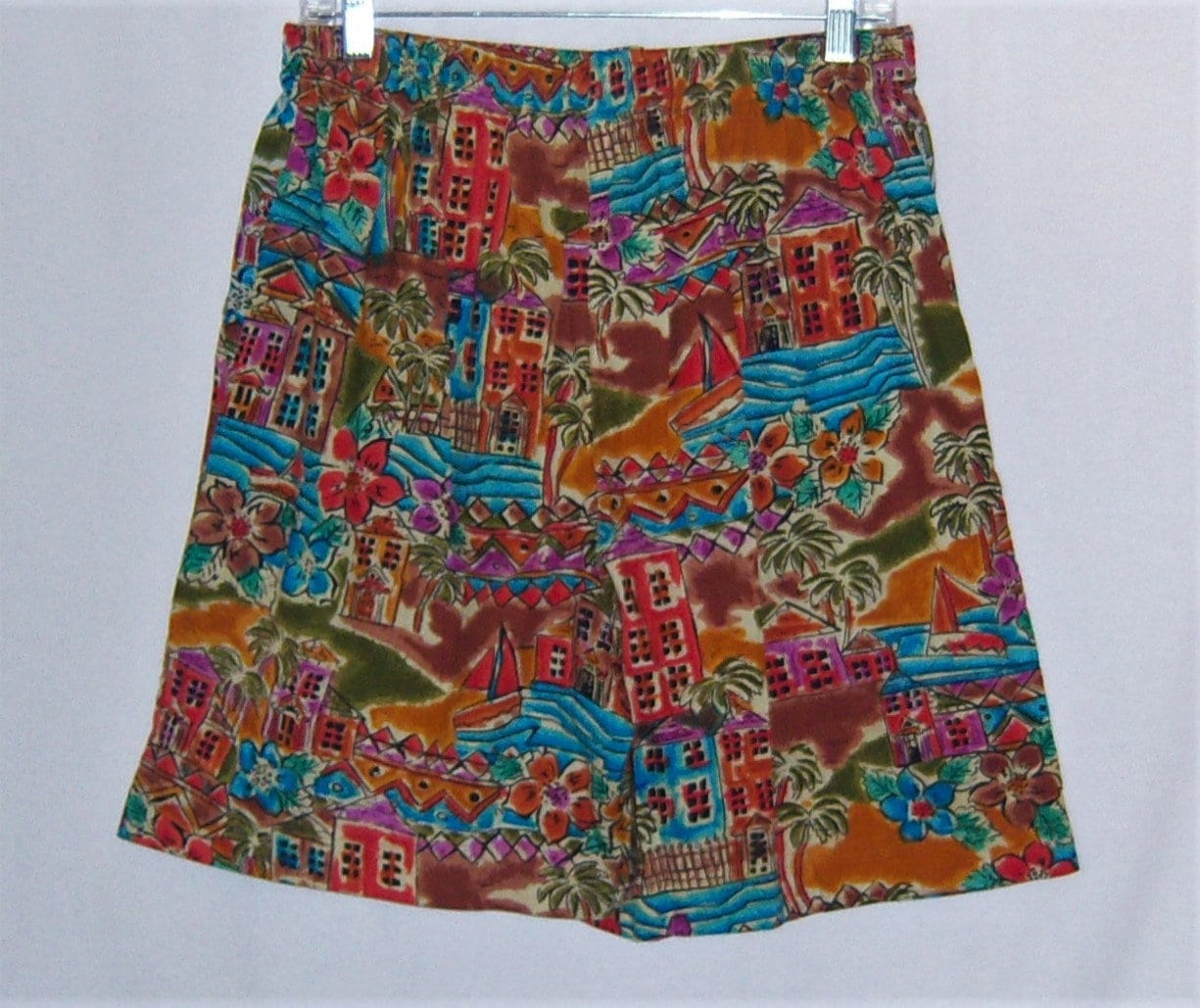 Vintage Hunt Club Resort Beach Vacation Palm Tree Print Tan Blue Purple ...