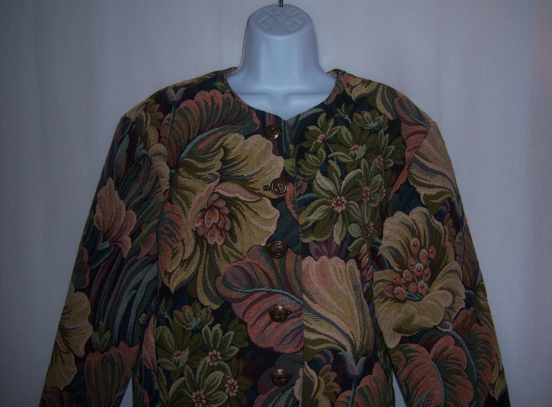 Vintage Robyn Meredith Black Peach Green Floral Leaf Leaves Tapestry ...