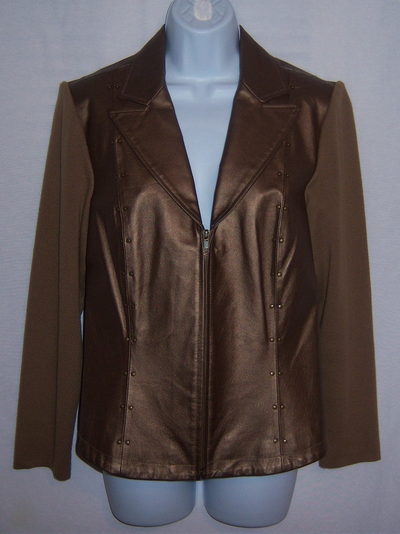 Vintage Peter Nygard Collection Bronze Taupe Leather Knit | Etsy