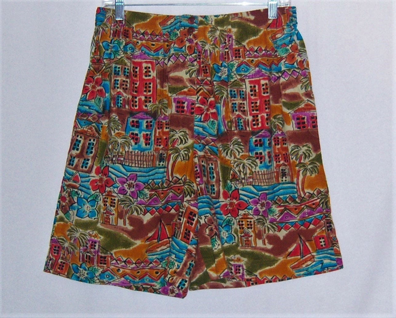 Vintage Hunt Club Resort Beach Vacation Palm Tree Print Tan Blue Purple ...