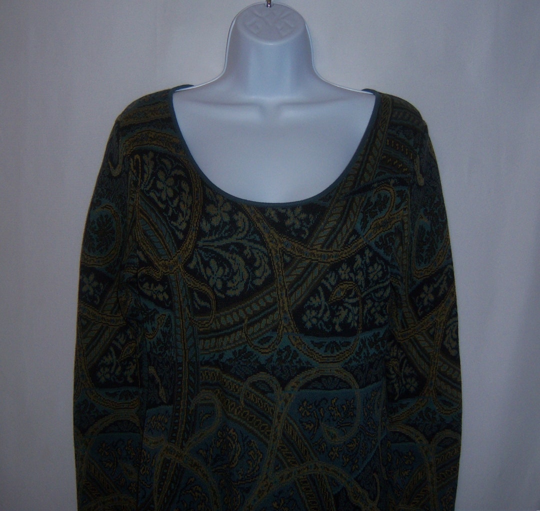 Vintage Peruvian Connection Blue Paisley Pattern Sweater Dress Medium M ...