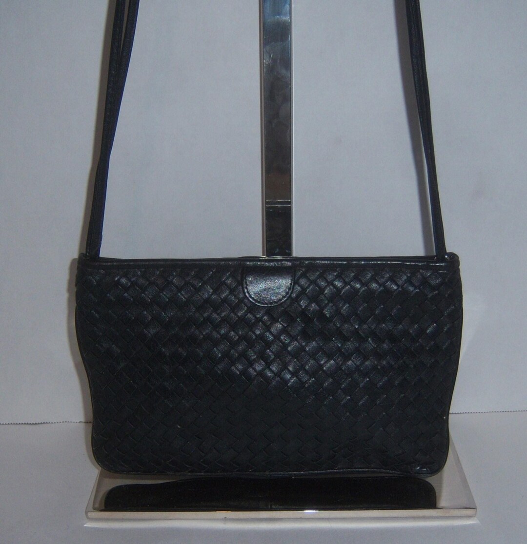 Vintage Ganson Intrecciato Black Woven Soft Leather Small Shoulder ...