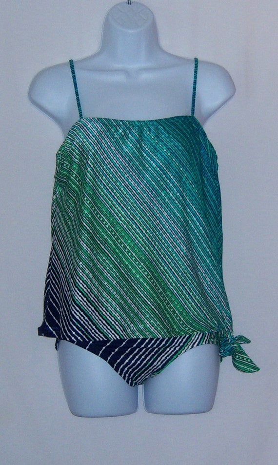 Vintage De Weese Design Navy Blue Green White 2 Piece… - Gem