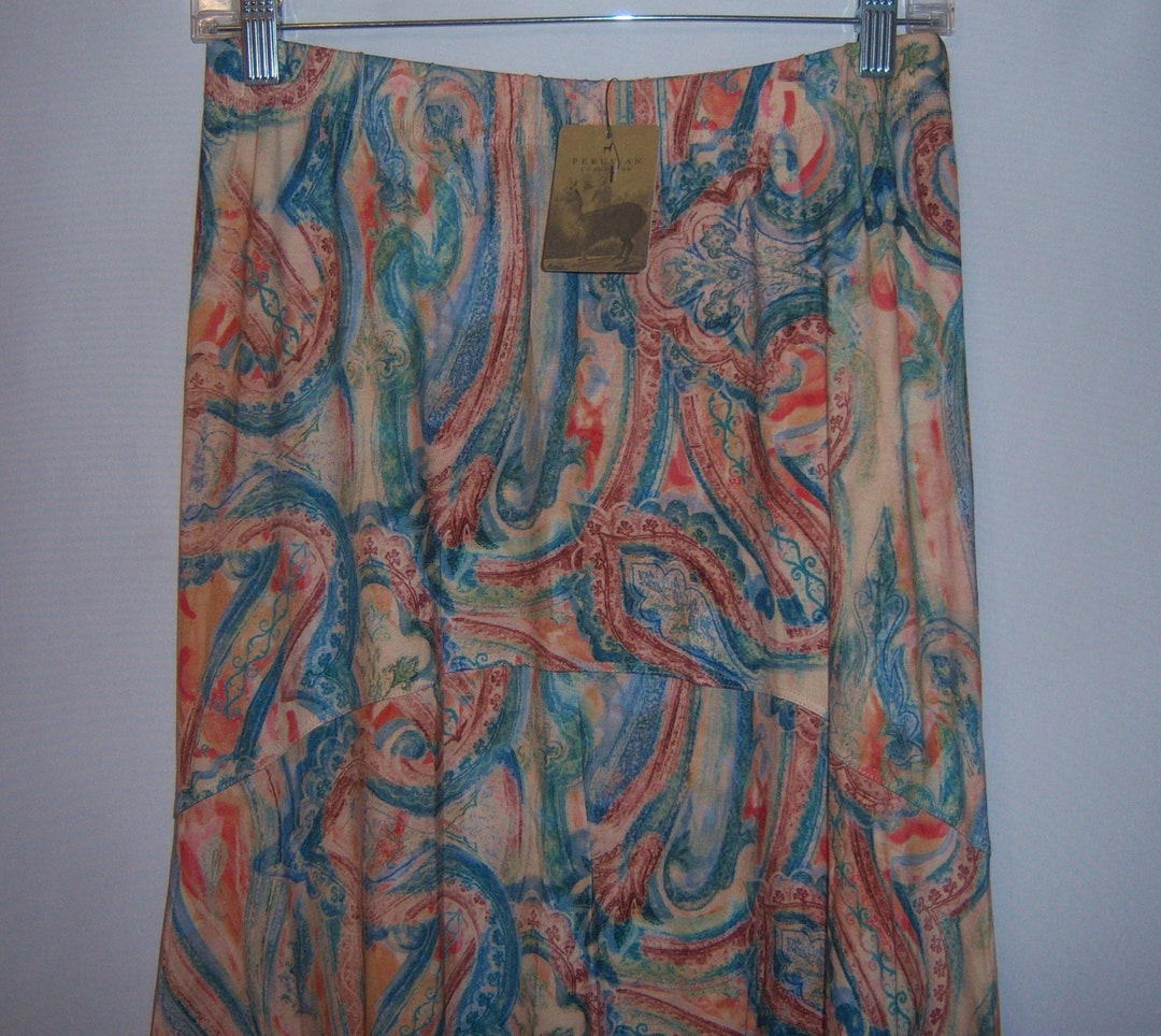 Vintage Peruvian Connection Turquoise Aquarelle Paisley Print Maxi Long ...