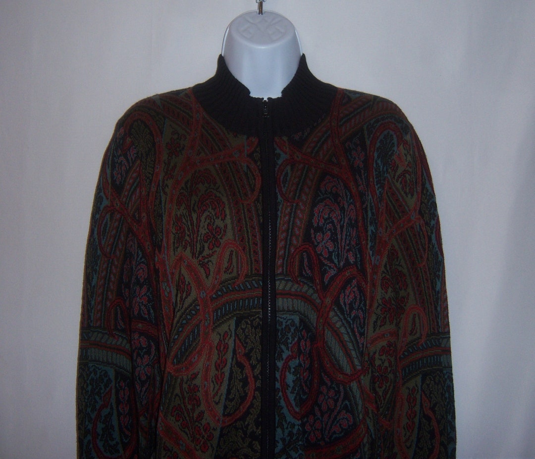 Vintage Peruvian Connection Black Burgundy Blue Paisley Pattern Zip ...