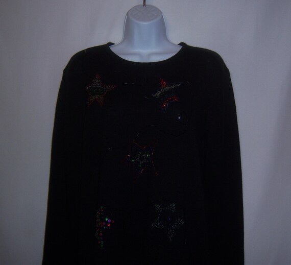 Vintage Susan Bristol Black Beaded Stars Motif Pullov… - Gem