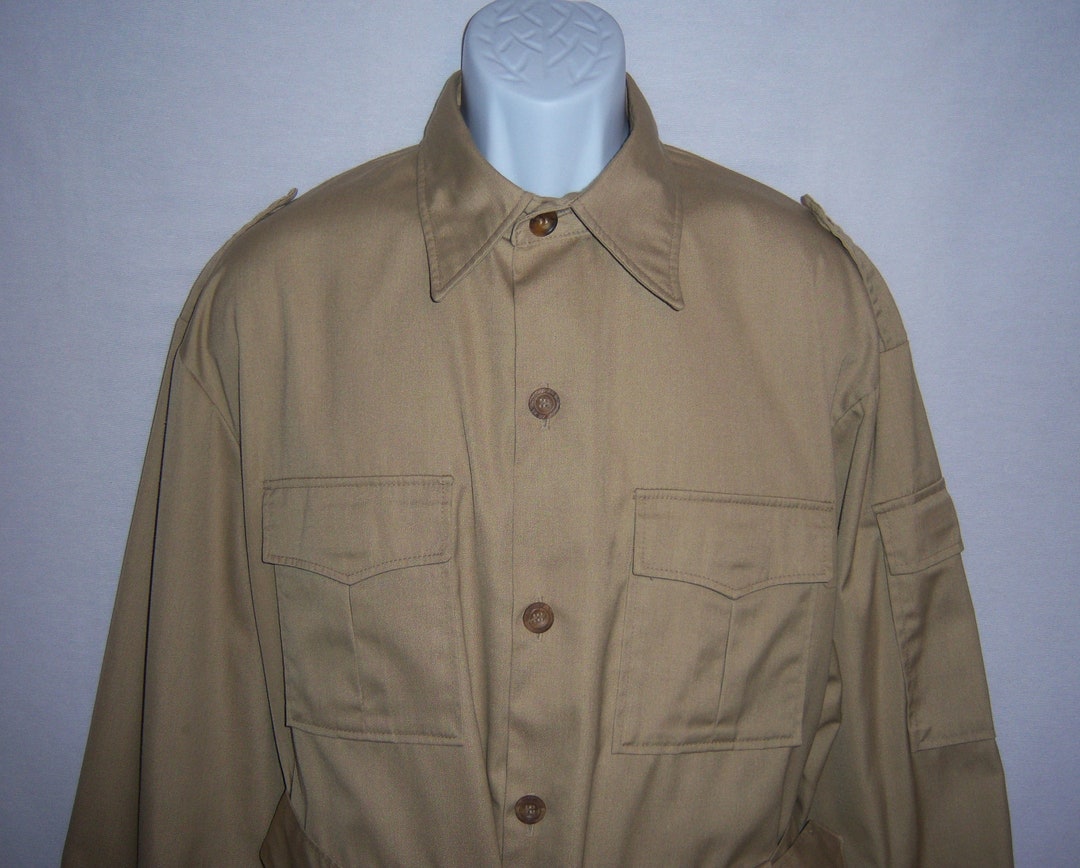 Vintage Norm Thompson Classic Khaki Cotton Blend Belted Safari Field ...