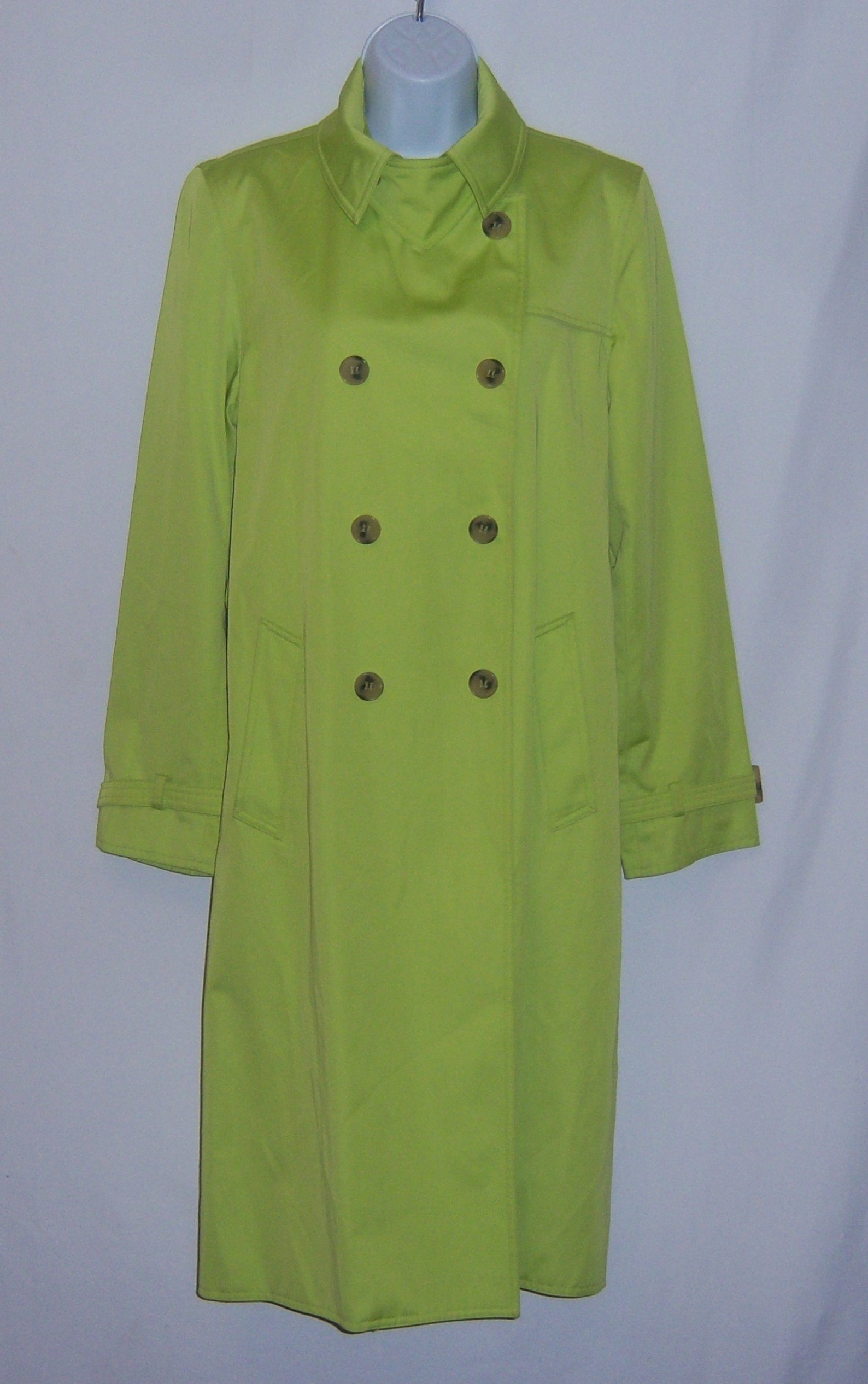 Vintage Dana Buchman Lime Green Duster Trench Rain Coat Small S Belted ...
