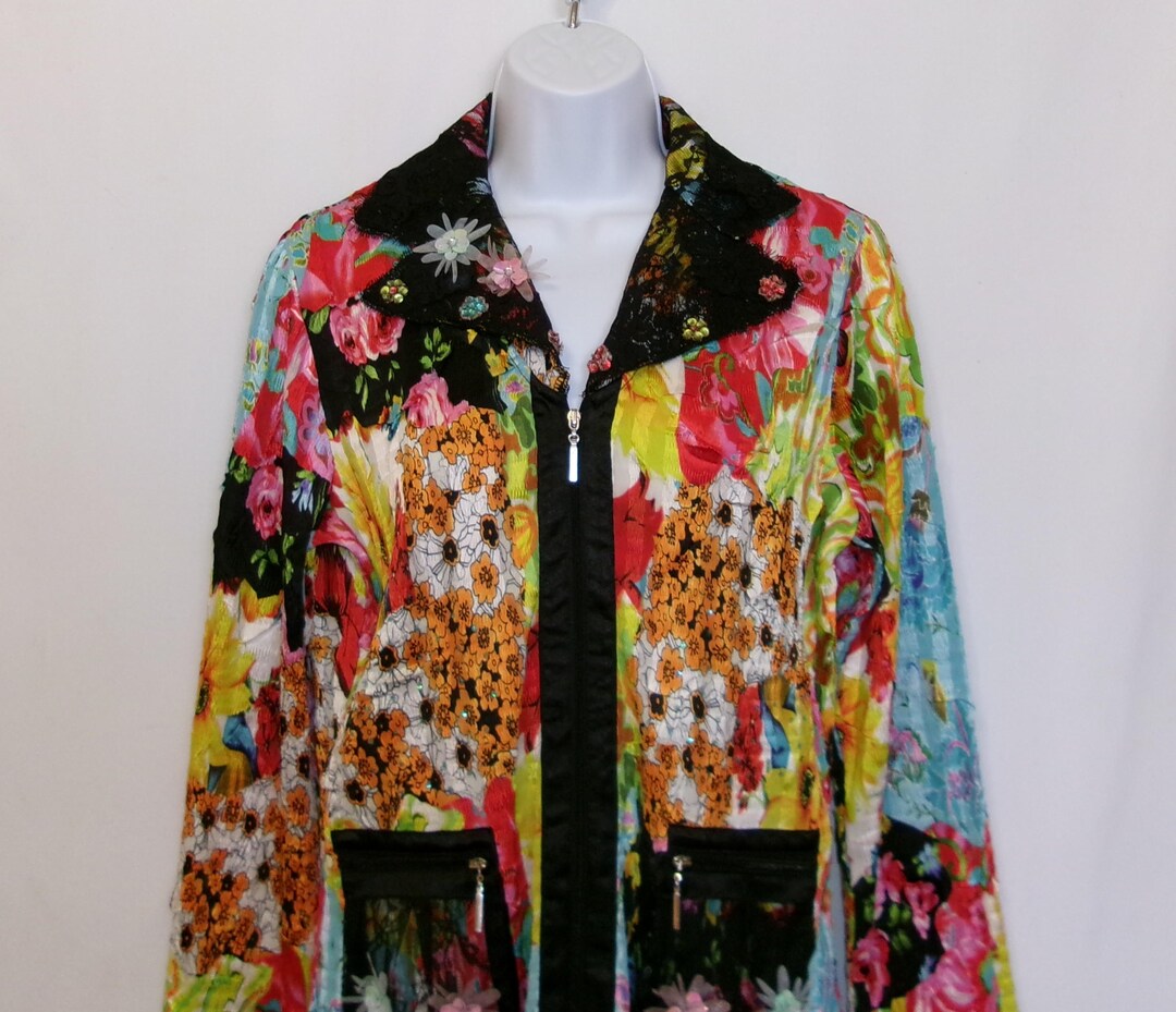 Vintage Alberto Makali Crinkle Shirt Jacket Zip Front Blouse Lace ...