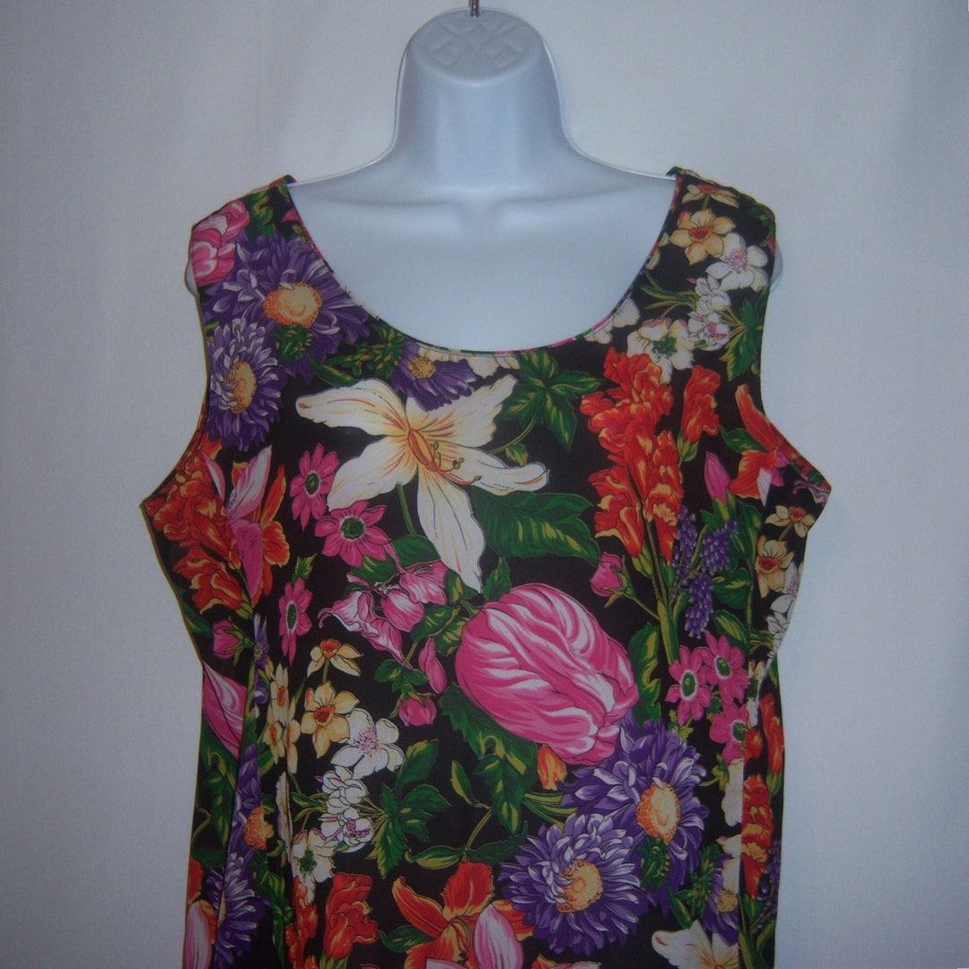 Vintage Nygard Collection Black Pink Tulips Lillies Floral Flower Print ...