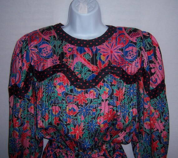 Vintage Diane Freis Black Blue Pink Red Green Polka Dot Floral | Etsy