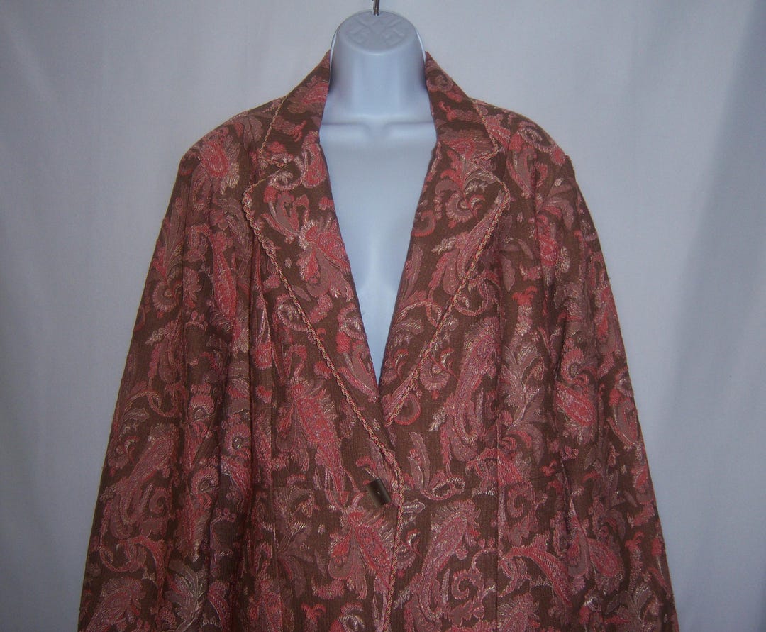 Vintage Multiples Taupe Pink Gold Tapestry Floral Print Jacket 1X Plus ...