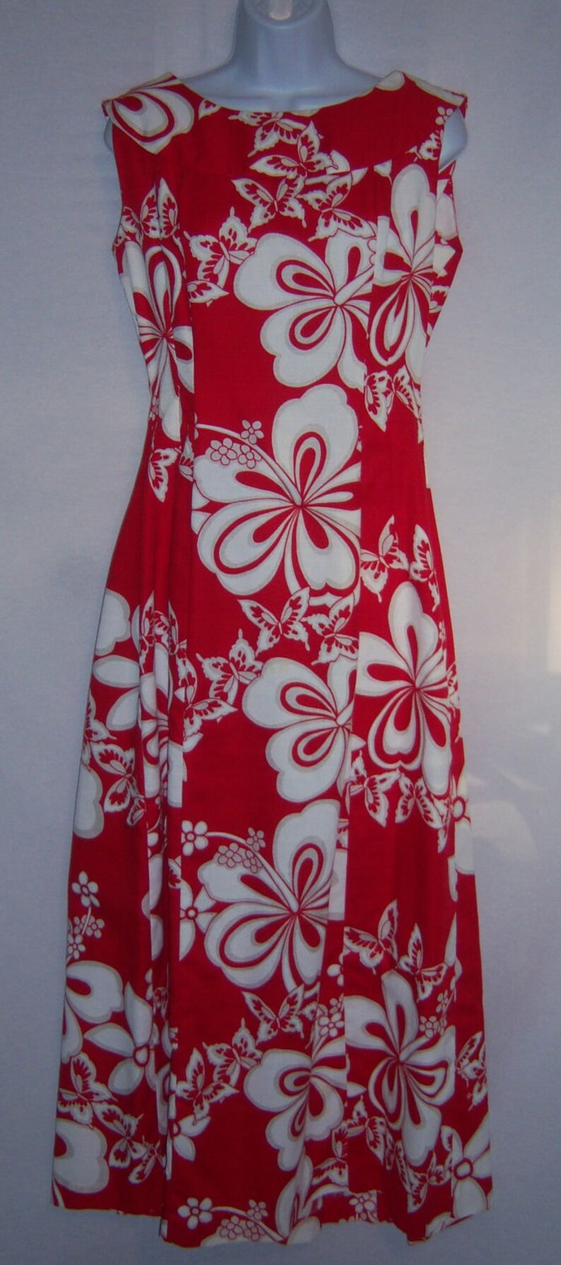 Vintage Hookano Red White Butterfly Tropical Flower Floral Hawaiian ...