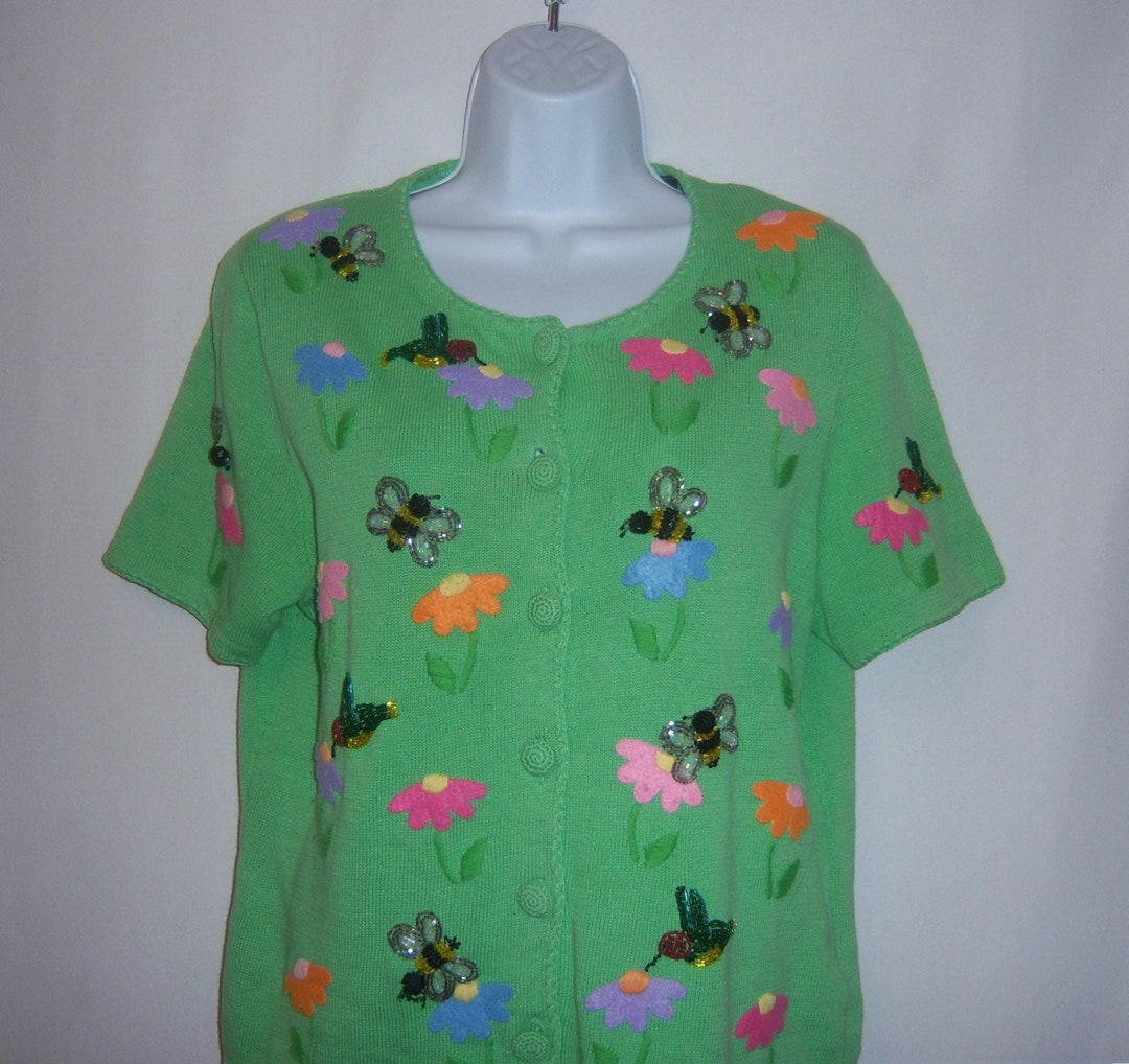 Vintage Michael Simon Green Bees Hummingbirds Floral Flower Motif ...