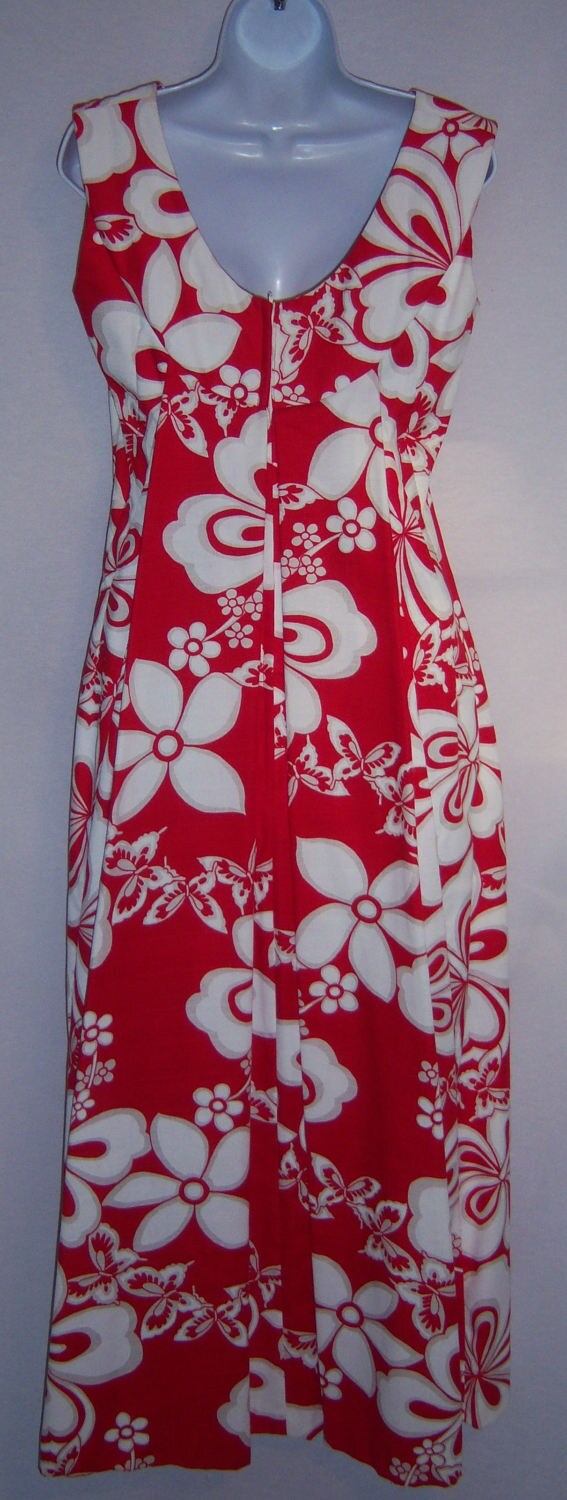 Vintage Hookano Red White Butterfly Tropical Flower Floral Hawaiian ...